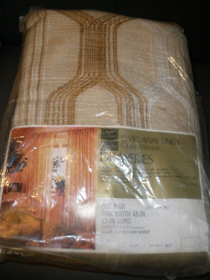 NEW Vtg Sears Swirlaway Lined Open Weave Pair of Draperies Autumn Wheat ...