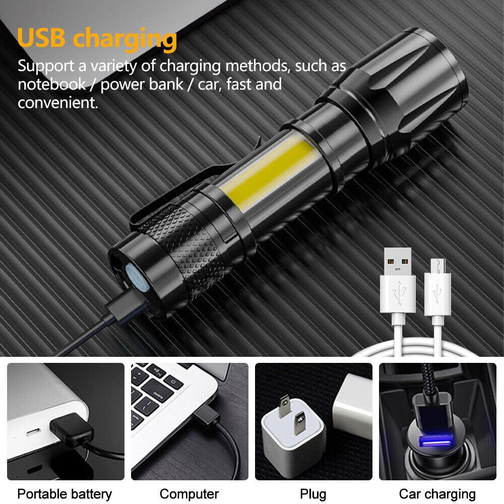 Hot Zoomable USB Rechargeable Mini Black Protable LED Torch Light | eBay