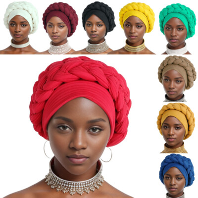 African Women Hats Braid Head Cover Bonnet Pleated Cancer Chemo Caop ...