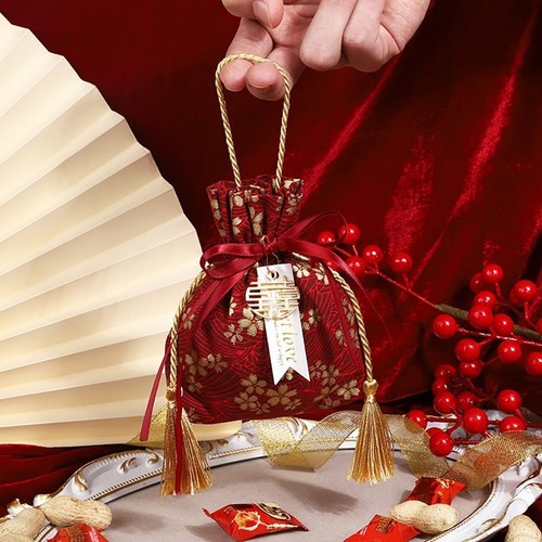 Cotton Cny Orange Bag Chinese New Year Drawstring Bag Blessing Packing ...