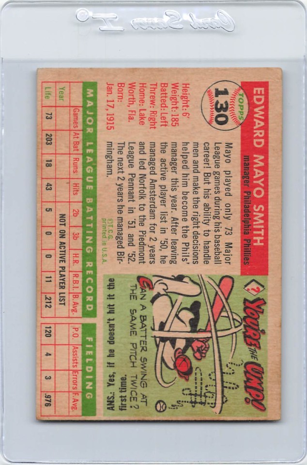 1955 Topps #130 Mayo Smith Phillies VG/EX *DA-C83 | eBay