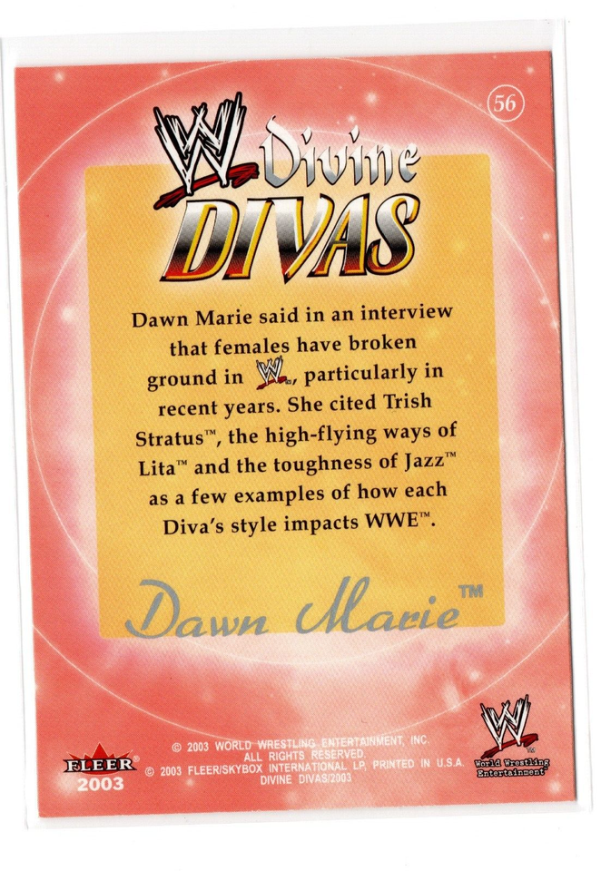 2003 Fleer WWE Divine Divas Dawn Marie #56 Wrestling Trading Card ECW ...