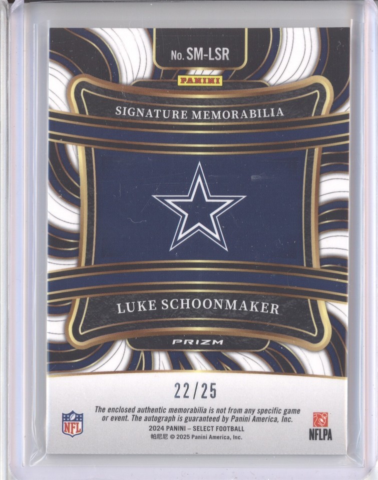 LUKE SCHOONMAKER 2024 Select AUTO PATCH TIE DYE PRIZM 22/25 Panini SM ...