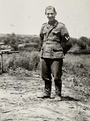 WW2 Photo Smiling German Wehrmacht Heer Standing In A Field Arms Behind ...
