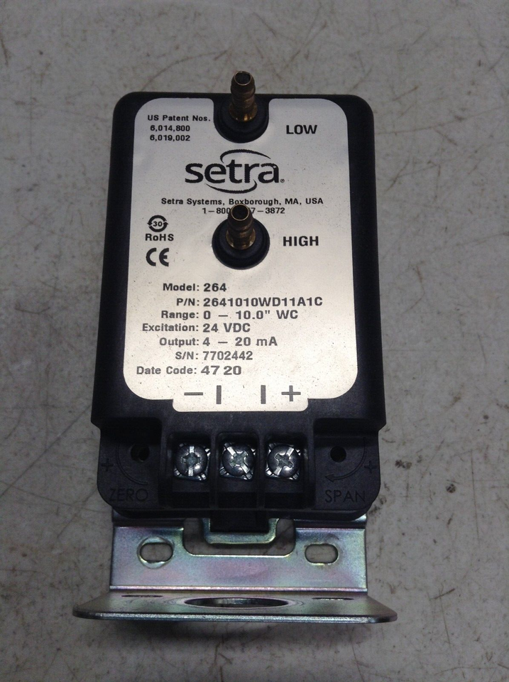 Setra 2641010WD11A1C Differential Pressure Transducer; Model 264; 24VDC ...