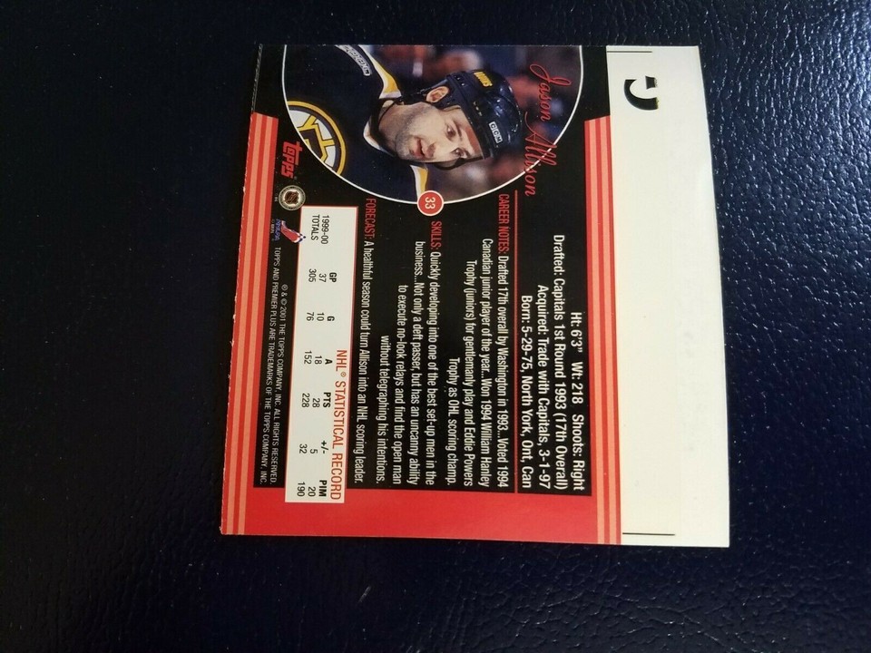 Jason Allison Boston Bruins NHL 2000 - 2001 Topps Premier Plus PROOF ...