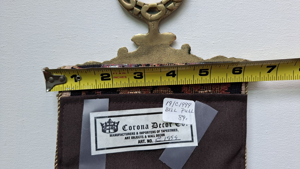 Vintage BELL PULL 40” Corona Decor Co Tapestry Wall Hanging Brass Ends ...