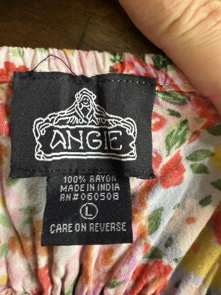 Angie Puff Sleeve Floral Smocked Bodice Midi Dress Sz L Rayon ...