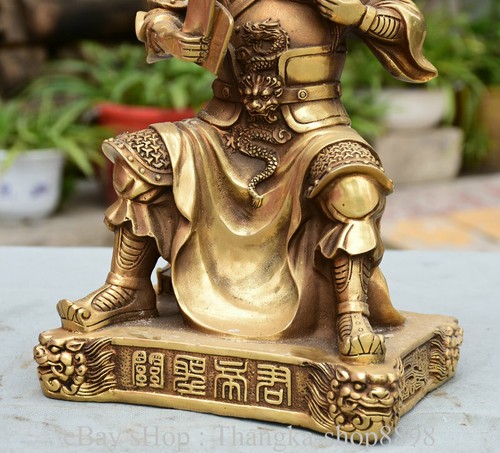 11" Chinese Bronze Feng Shui Seat Guan Gong Yu Warrior Dragon God ...