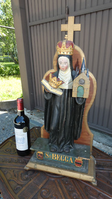 Antique 1800s Wood carved SAINT BEGGA Statue chapel niche church ...