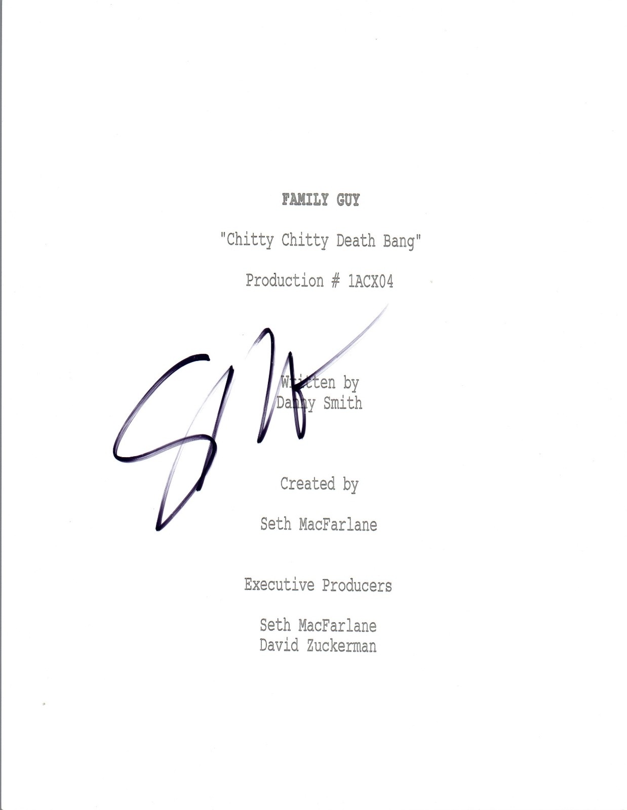 Seth MacFarlane Signed Autograph FAMILY GUY Chitty Chitty Death Bang ...