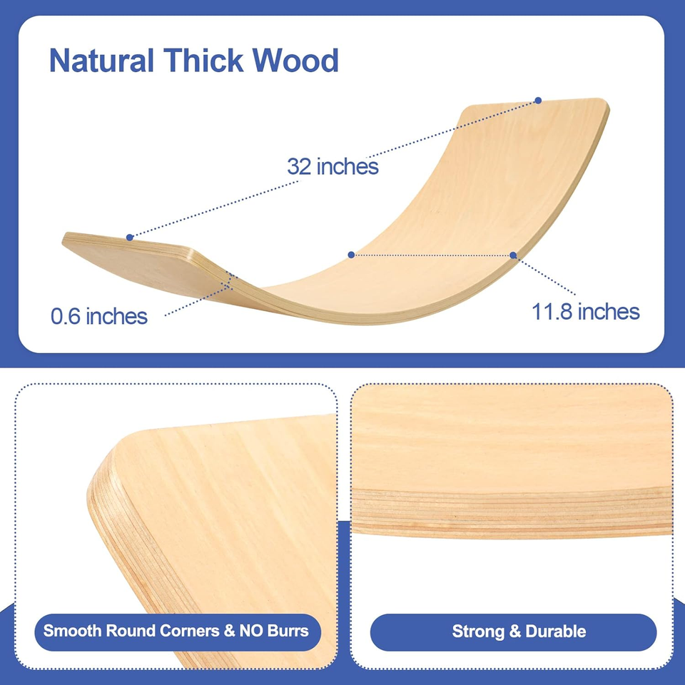Wooden Wobble Balance Board for Kids, 32 Inch Natural Wood Rocker Board ...