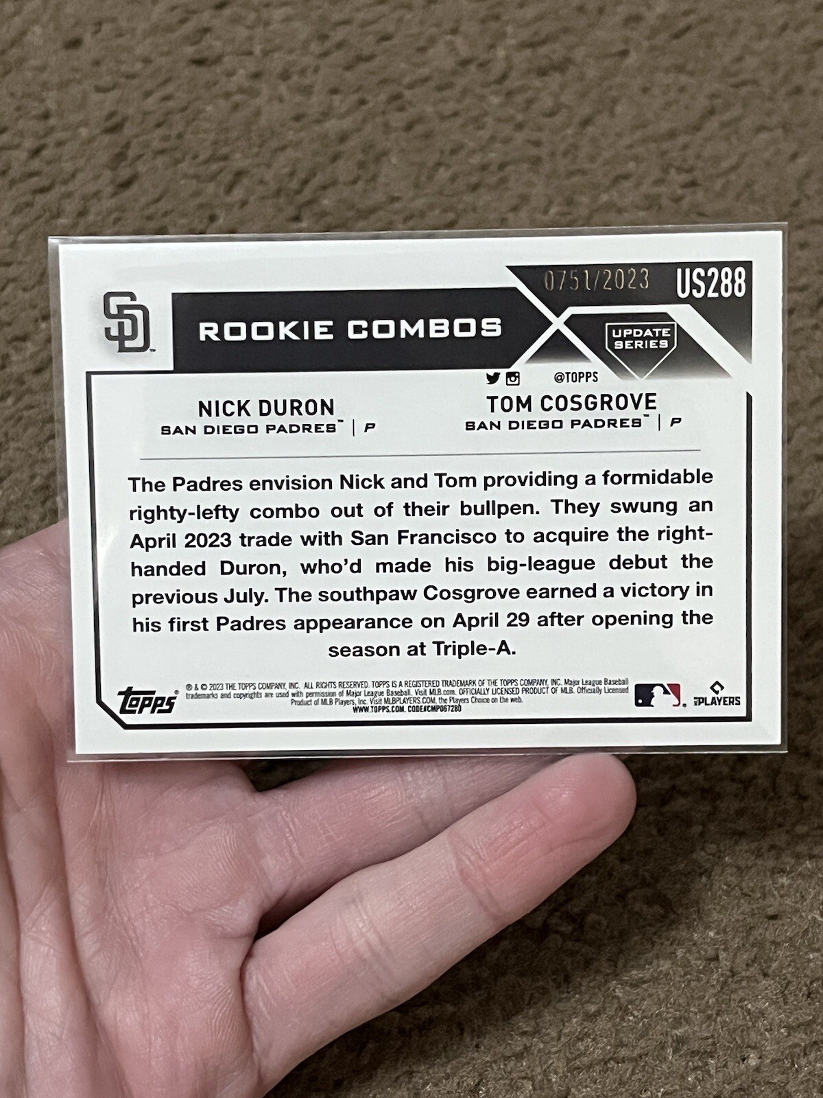 2023 Topps Update Nick Duron Tom Cosgrove Gold Rookie Combos RC #US288 ...