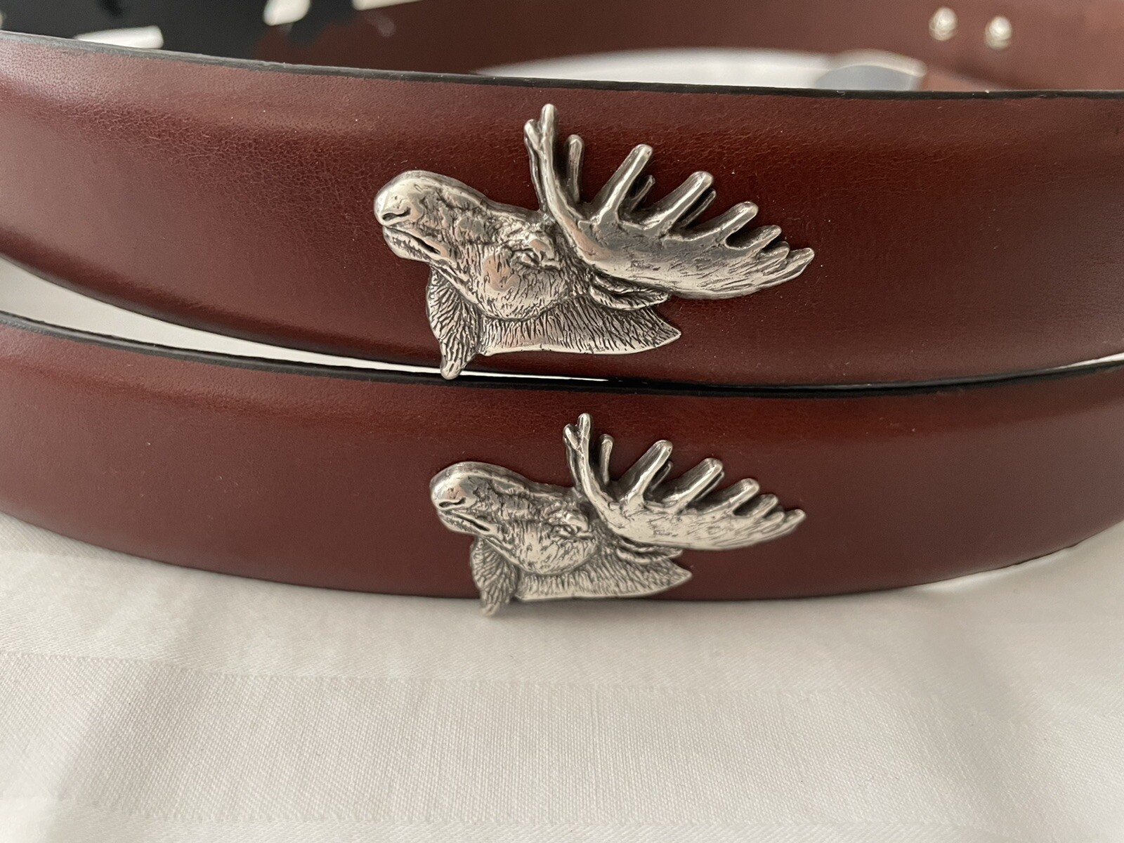 Brown Leather Belt With Moose Hunting Conchos 28, 30, 32, 44, 46 | eBay