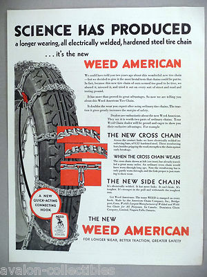 Weed American Tire Chains PRINT AD - 1929 ~ chain, car, automobile ...