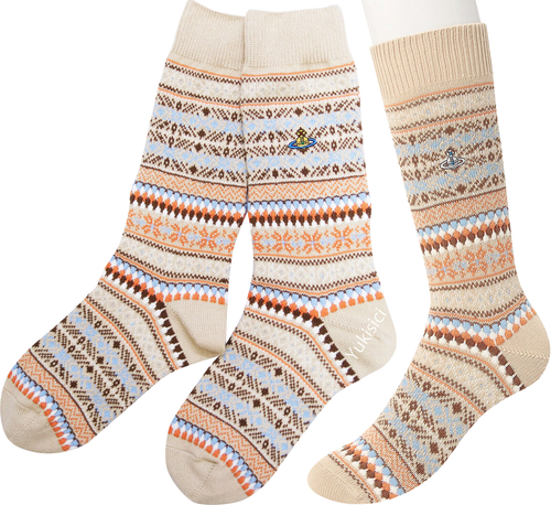 Vivienne Westwood JP Thick Crew Socks Fair Isle Orb Embroidered Size 22 ...