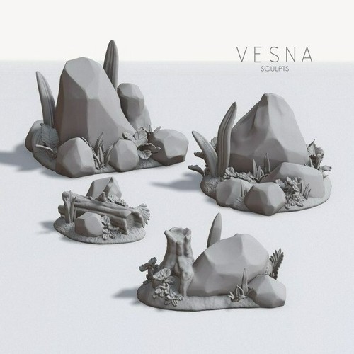 Rough Woodland Terrain Rocks Stumps Fell Tree Scatter Scenery Landscape ...