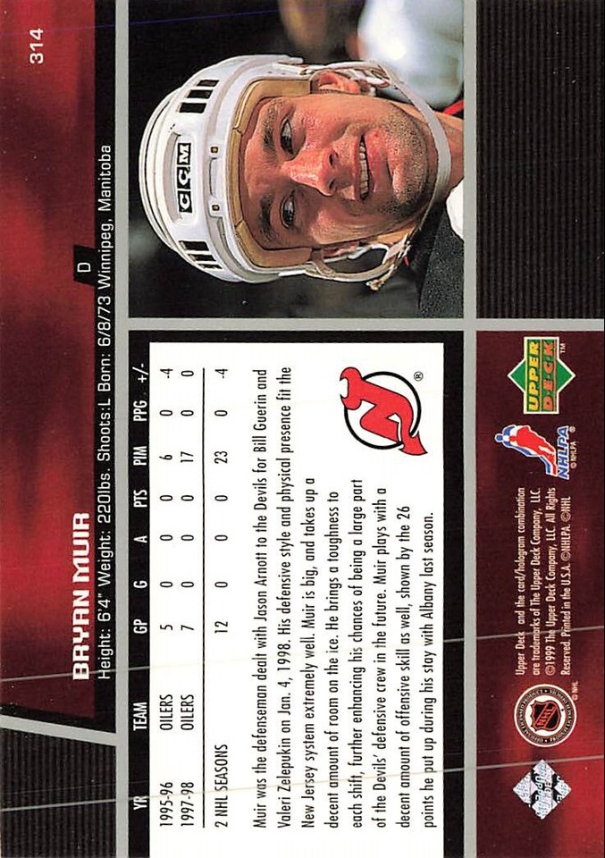 1998 Upper Deck #314 Bryan Muir New Jersey Devils | eBay
