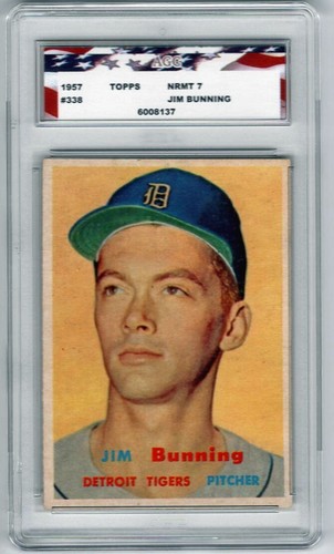 1957 Topps #338 Jim Bunning Rookie Card AGC 7 Near Mint Detroit Tigers ...