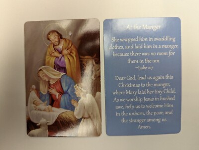AT THE MANGER w/ Holy Family (Lot of 2) Laminated catholic prayer cards ...