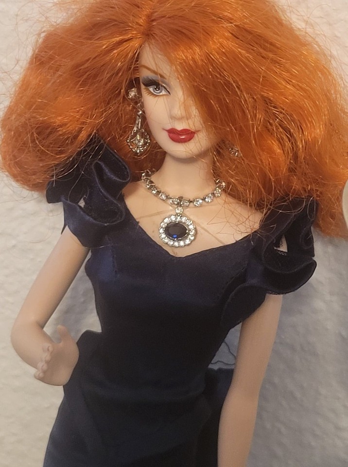 Barbie Collector Smithsonian Hope Diamond Doll 2011 Red Hair Navy Gown ...