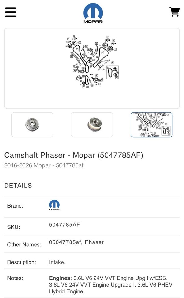NEW Genuine Mopar 5047785AF Intake Camshaft Phaser Sprocket 3.6L V6 ...