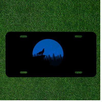 Custom Personalized License Plate Auto Tag With Wolf Howling By Blue ...