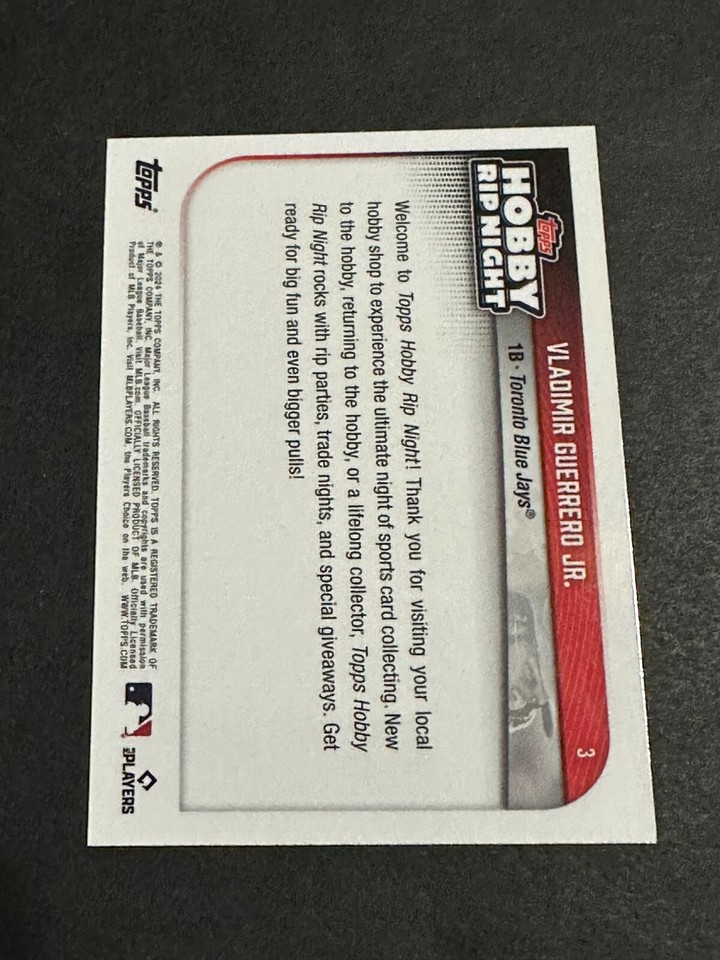2024 Topps Hobby Rip Night Vladimir Guerrero Jr. #3 - Blue Jays - FREE ...