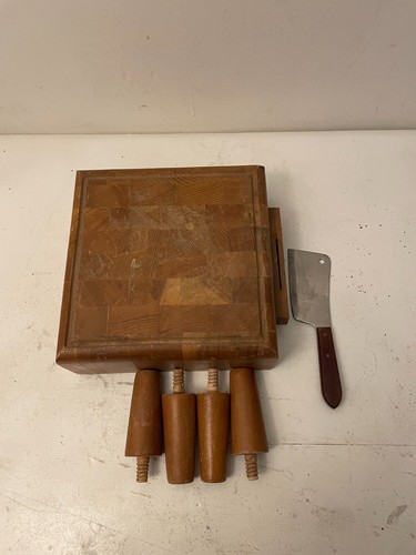 Vintage Primitive 8"x8" Mini Butcher Block w/Feet Cheese Cutting Board ...