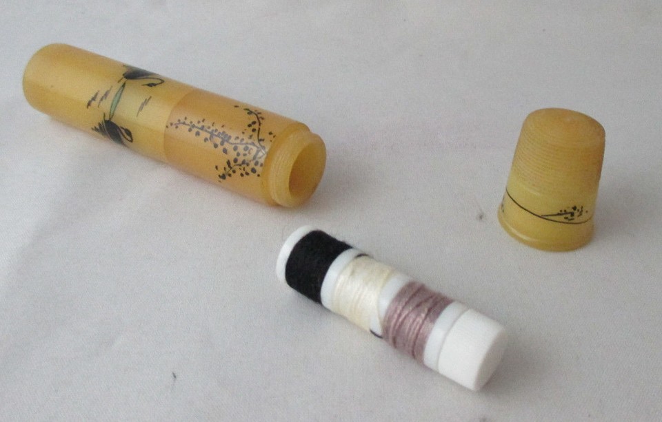 Celluloid INKED SWAN ETUI sew set;Original ANTIQUE c1920's,thimble ...