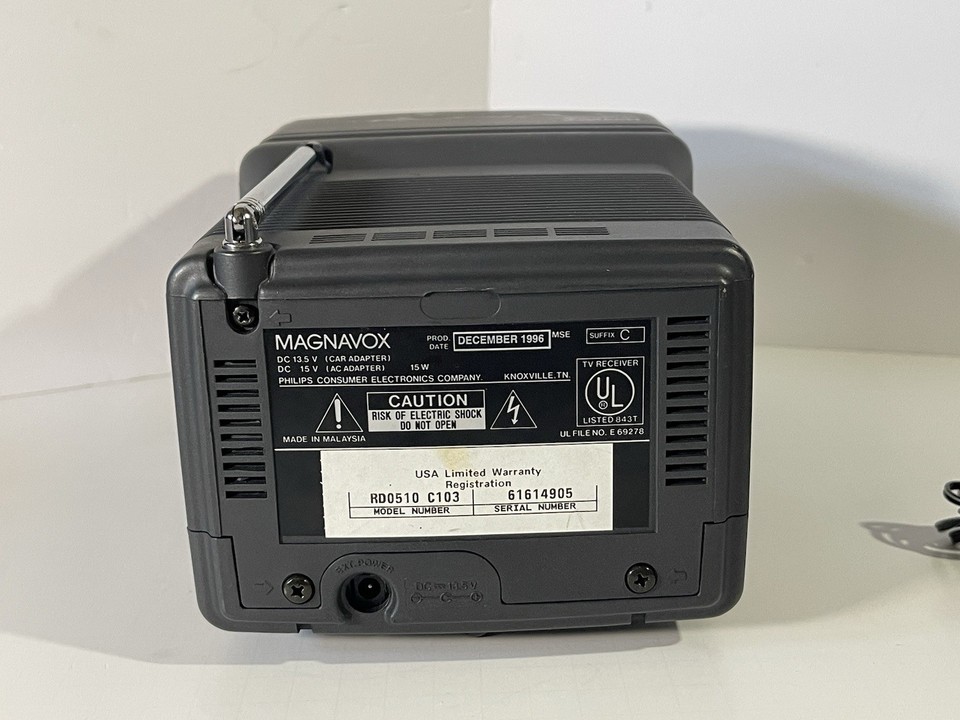 Vintage Magnavox RD0510 C103 Portable 5” TV With Power Cord Color TV ...