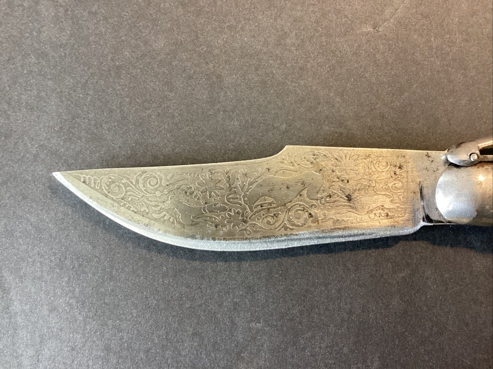 Rare Navaja Ratcheting Folding Spanish Knife Stag Horn Hunting Scene ...