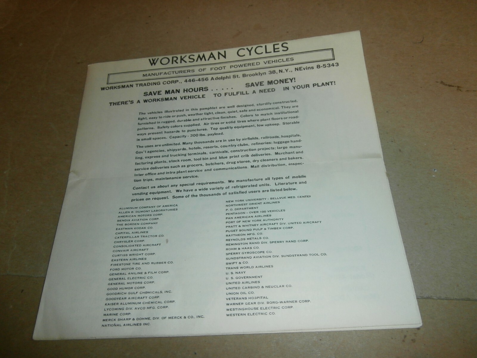 Vintage Workman Cycles Foot Powered Vehicles Brochure Delivery Tricycle ...