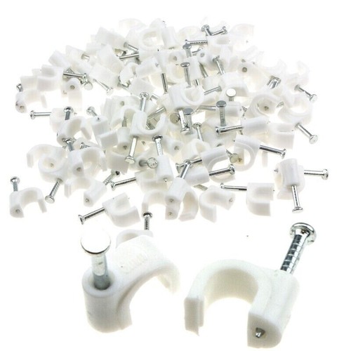 Round White Cable Clips Tacks With Masonry Nail Flex Clips | eBay UK