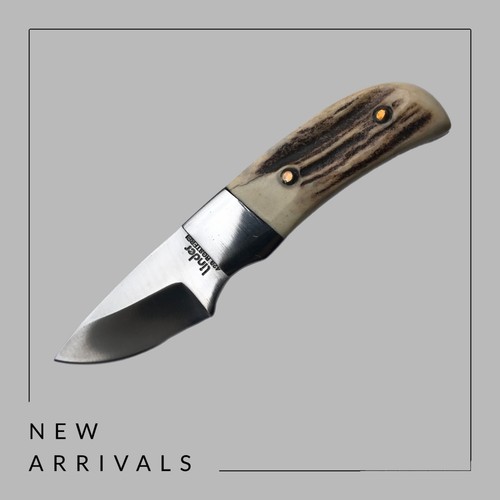 LINDER Mini Fixed Knife Blade Real Antler Horn Camping Hunting Straight ...
