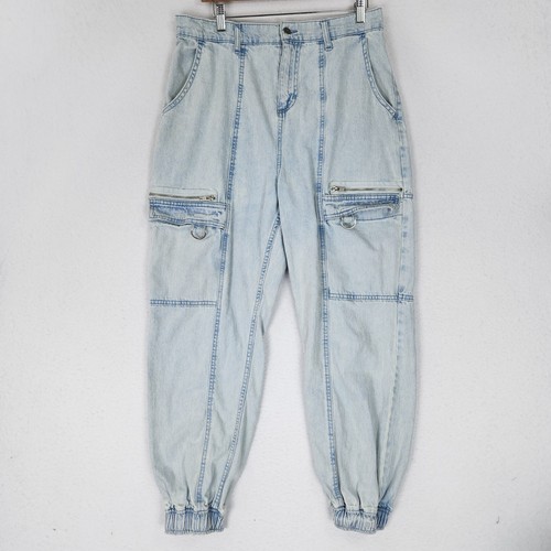 Hot Topic Jeans Womens XL Blue Light Wash High Rise Cargo Utility ...