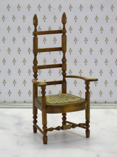 Hennessy Walnut Finish Cane-Seat Arm Chair - Artisan Dollhouse ...