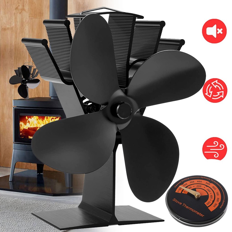 4 Blade Heat Powered Stove Top Fan Eco-friendly for Wood Burner Log ...