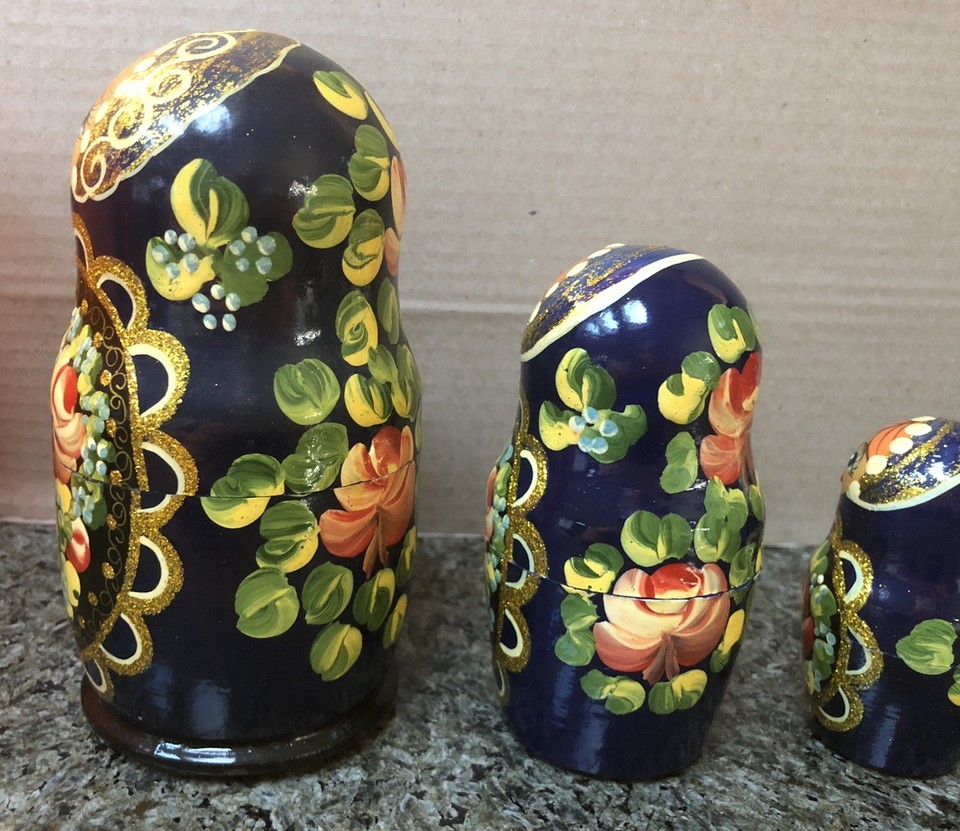 Vintage Wood Hand Painted Russian Matryoshka 5 pc. Nesting Dolls | eBay