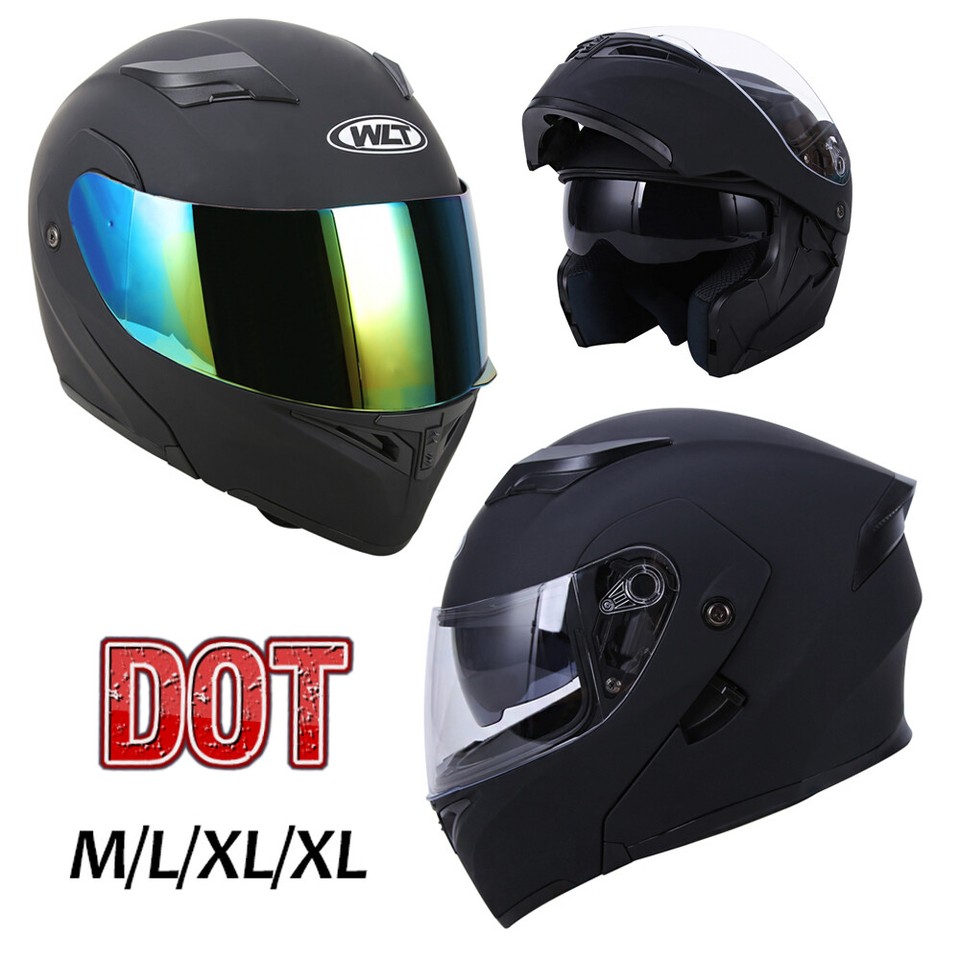 New LED Light Helmet Flip Up Full Face Dual Visor Racing DOT Motorcycle ...