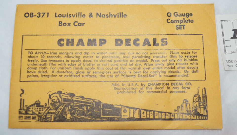 O Scale Champ Decals OB-371 Louisville & Nashville Box Car | eBay