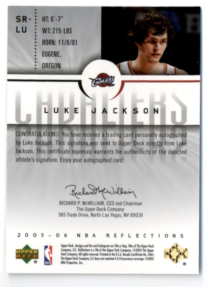 2005-06 UD Reflections Luke Jackson Auto Cleveland Cavaliers #SR-LU | eBay