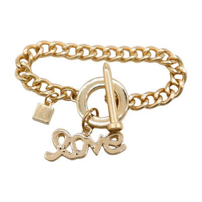 New Women Gold Metal Chain Link Bracelet LOVE Charm Fashion Jewelry ...