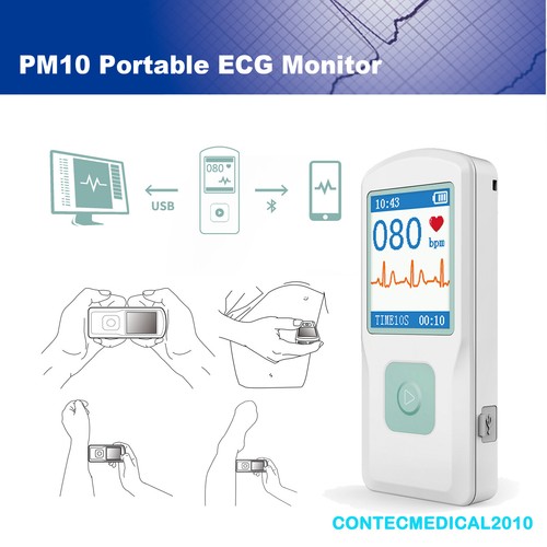 PM10 Portable ECG EKG Machine Heart Beat Monitor,USB,Bluetooth,LCD ...