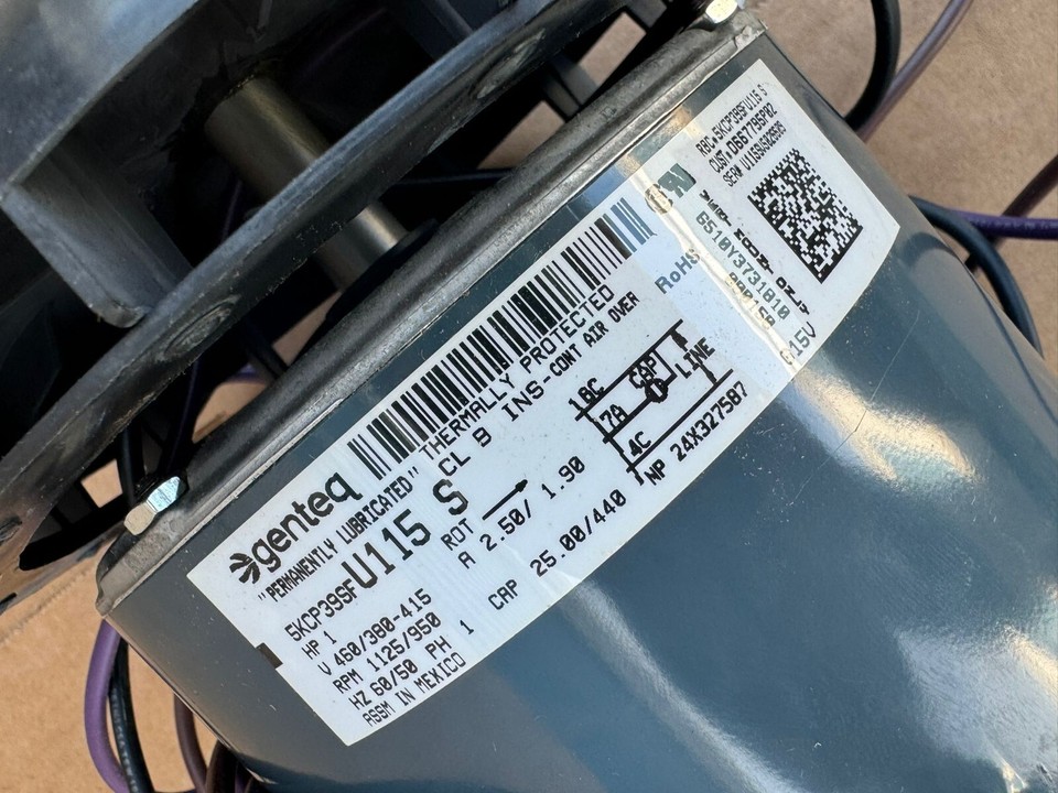 OEM FAN MOTOR 1 HP 460/380-415v, 1125/950 RPM, GE Genteq 5KCP39SFU115S ...