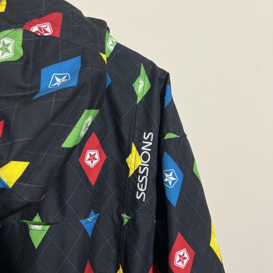 Sessions Ski Jacket Mens Large Black Argyle Hooded Snowboard Terrain ...