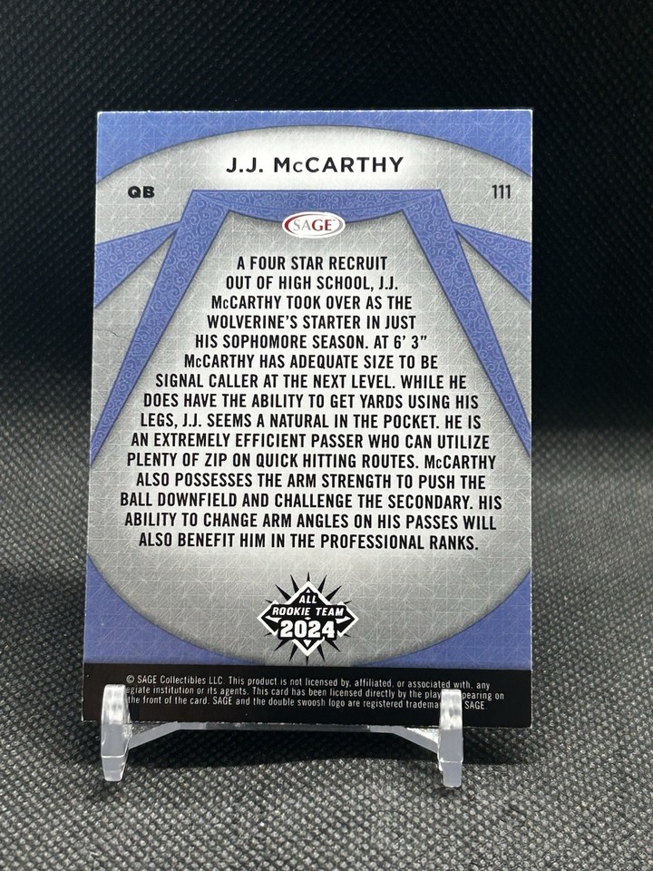 J. J. McCARTHY 2024 Sage All Rookie Team GREEN Parallel RC CARD #111🔥🏈🔥 ...