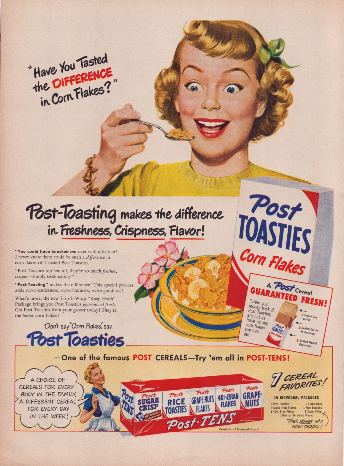 Print Ad Post Toasties Cereal 1950 Full Page Large Magazine 10.5"x13.5 ...