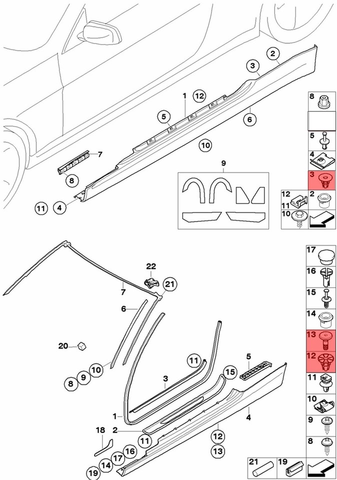 For BMW Trim Spacer Clips & Pin Kit 07147122912 07147122913 51717066226 ...