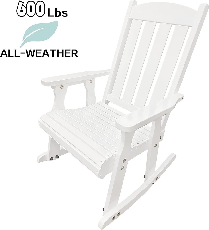 Heavy Duty Wooden Patio Rocking Chair - 600 LBS Capacity for Backyard ...